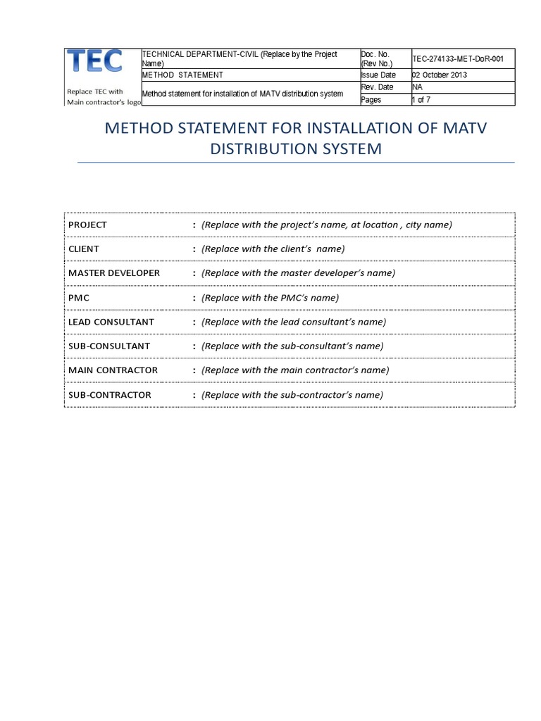 MATV Distribution System Installation Guide | PDF | Cable Television ...