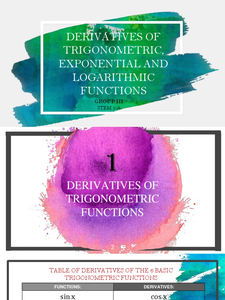 Derivatives of Trigonometric, Exponential and Logarithmic Functions ...
