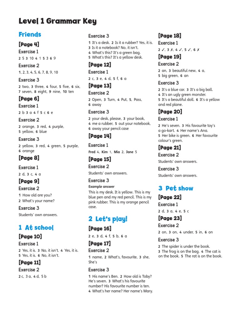 Level 1 Grammar Key: Friends | PDF