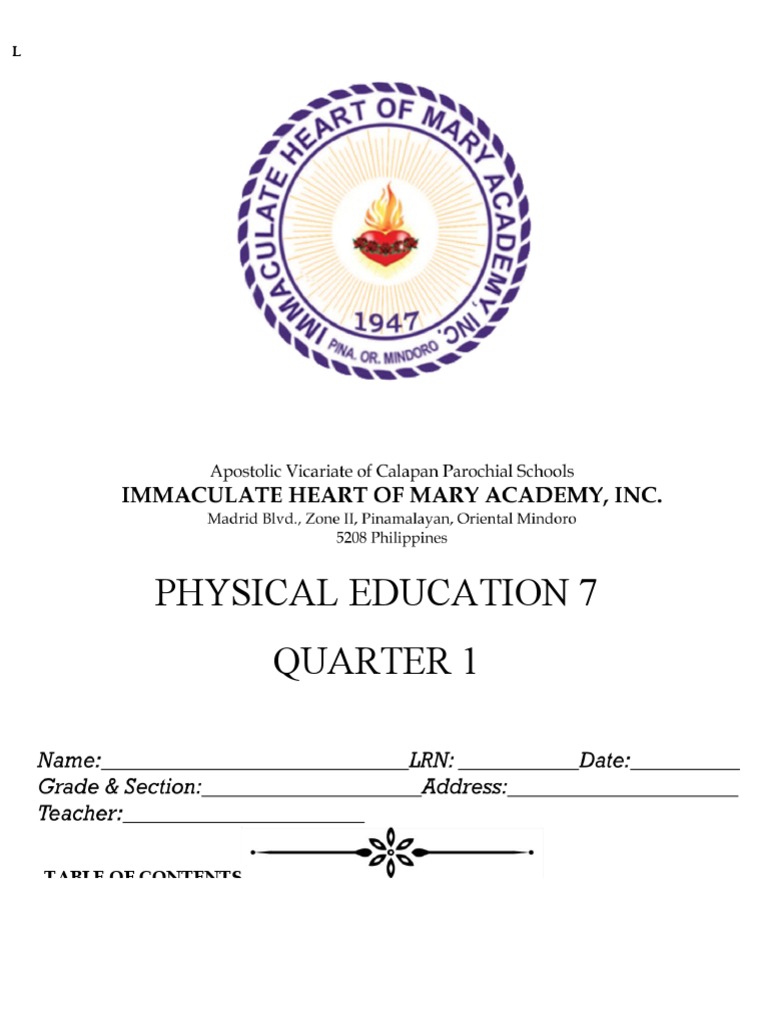 Physical Education 7 Quarter 1: Learning Module in English 7 S.Y. 2021 ...
