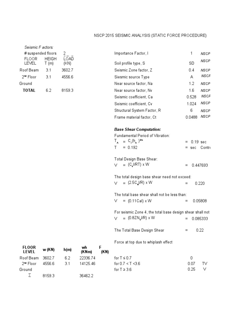 NSCP 2015 Seismic Analysis (Static Force Procedure) | PDF | Geophysics | Seismology