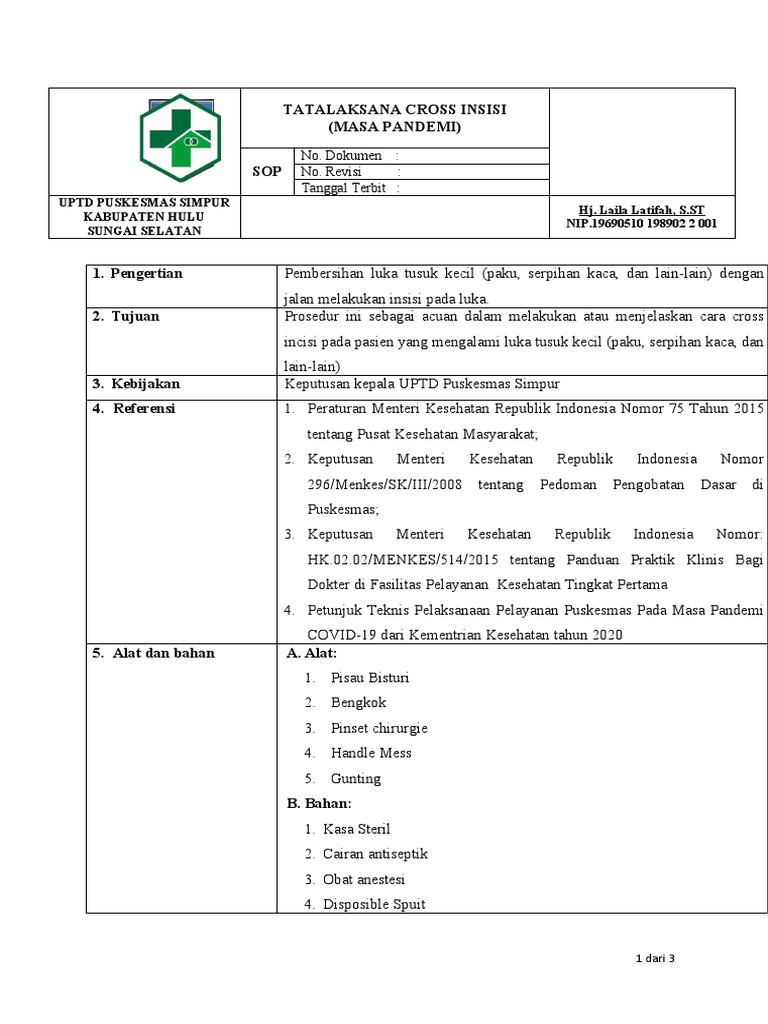 14 SOP CROSS INCISI Pandemi | PDF