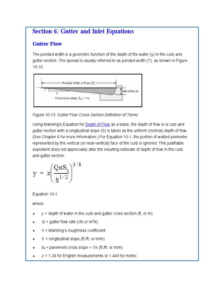 Section 6: Gutter and Inlet Equations | Download Free PDF | Storm Drain ...