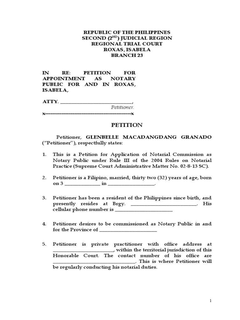 Petition For Notarial Commission | PDF | Notary Public | Judiciaries
