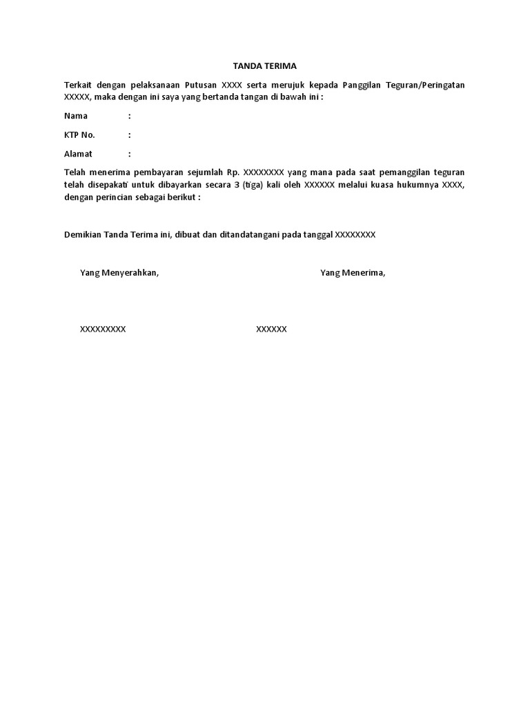 Contoh Tanda Terima Kosong | PDF