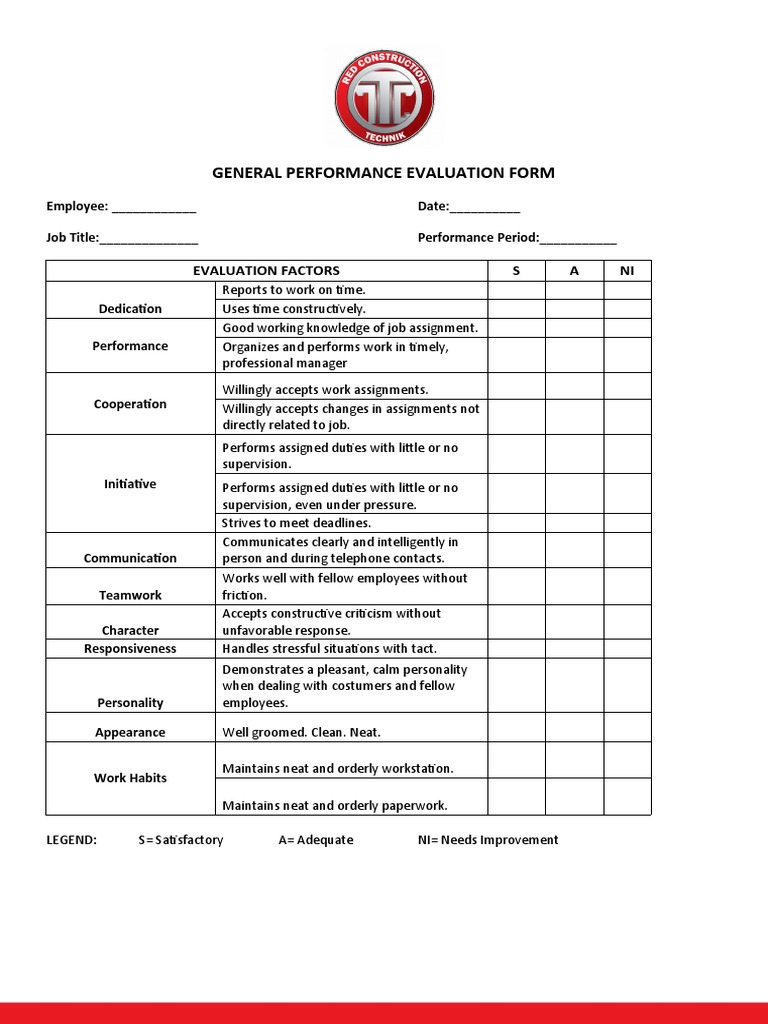 General Performance Evaluation Form | PDF | Human Nature | Applied ...