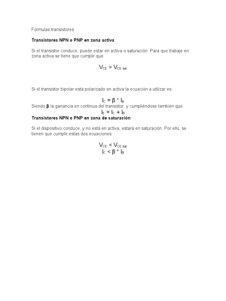 Formulas Transistores | PDF | Ciencia y matemáticas