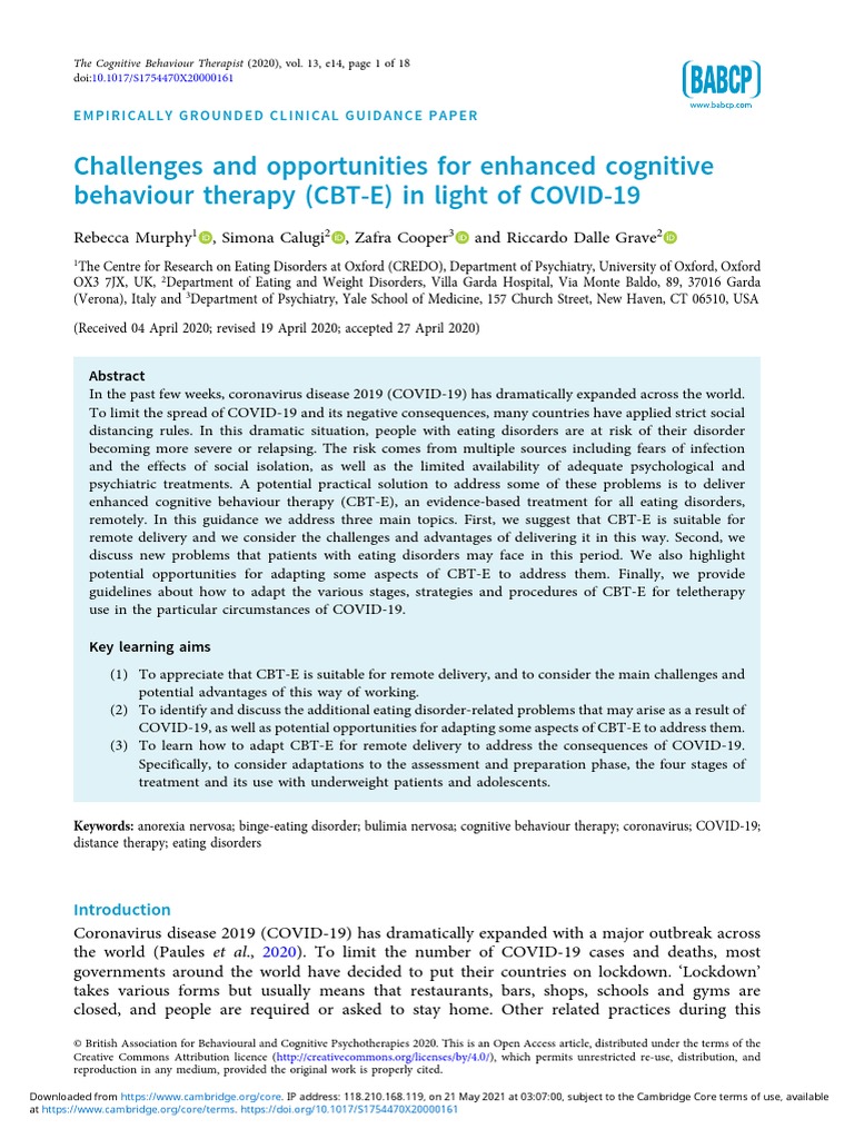 Challenges and Opportunities For Enhanced Cognitive Behaviour Therapy ...