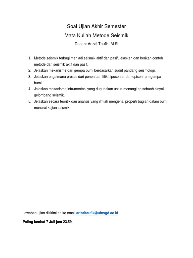 Ujian Metode Seismik 2023 | PDF | Ilmu Sosial