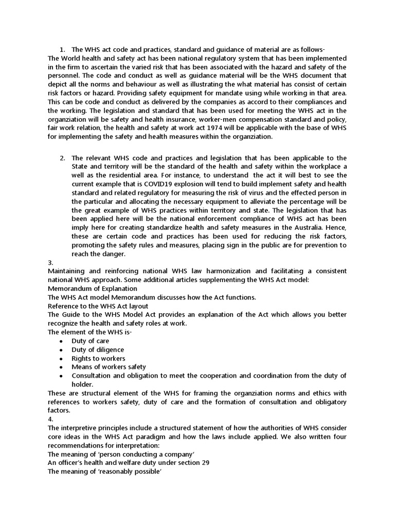 WHS Act: Codes and Practices Overview | PDF | Occupational Safety And ...