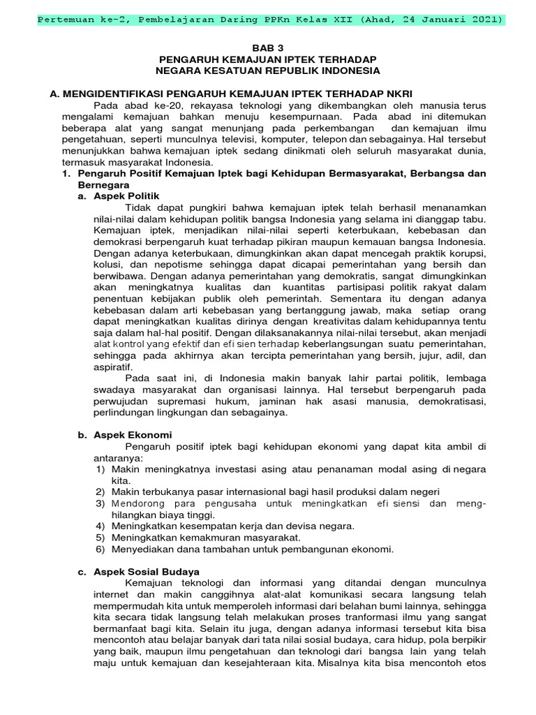 BAB 3 Tentang Mengidentifikasi Pengaruh Kemajuan Iptek Terhadap NKRI | PDF BAB 3 Tentang Mengidentifikasi Pengaruh Kemajuan Iptek Terhadap NKRI | PDF