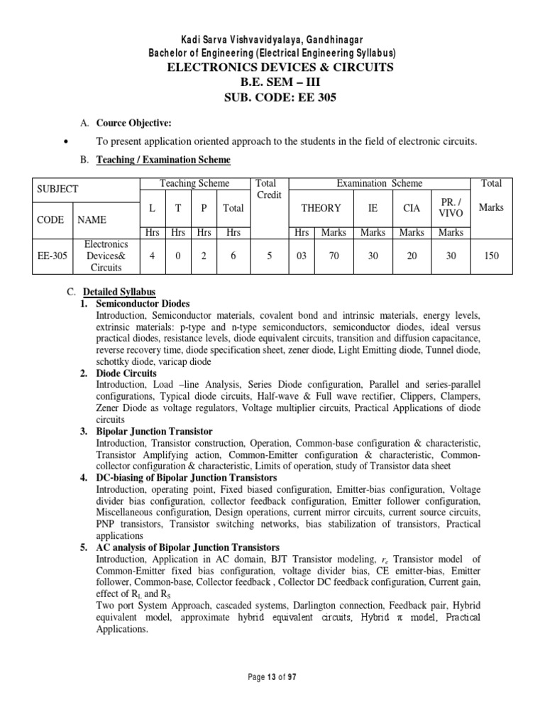 EE305 - Electronics Devices and Circuits | PDF | Transistor | Bipolar ...