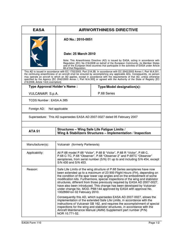 Easa Airworthiness Directive: AD No.: 2010-0051 | PDF | Aviation ...