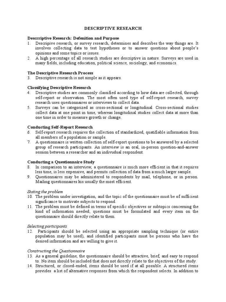 Descriptive Research | PDF | Self Report Study | Survey Methodology