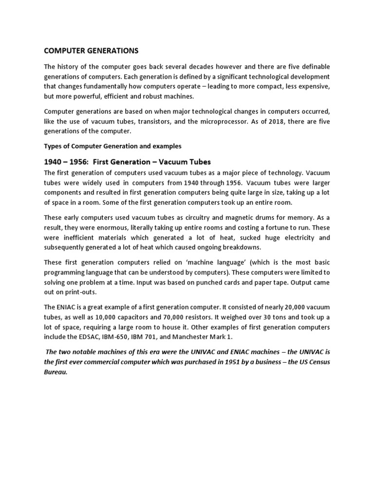 The Evolution of Computer Technology: Exploring Five Generations of ...