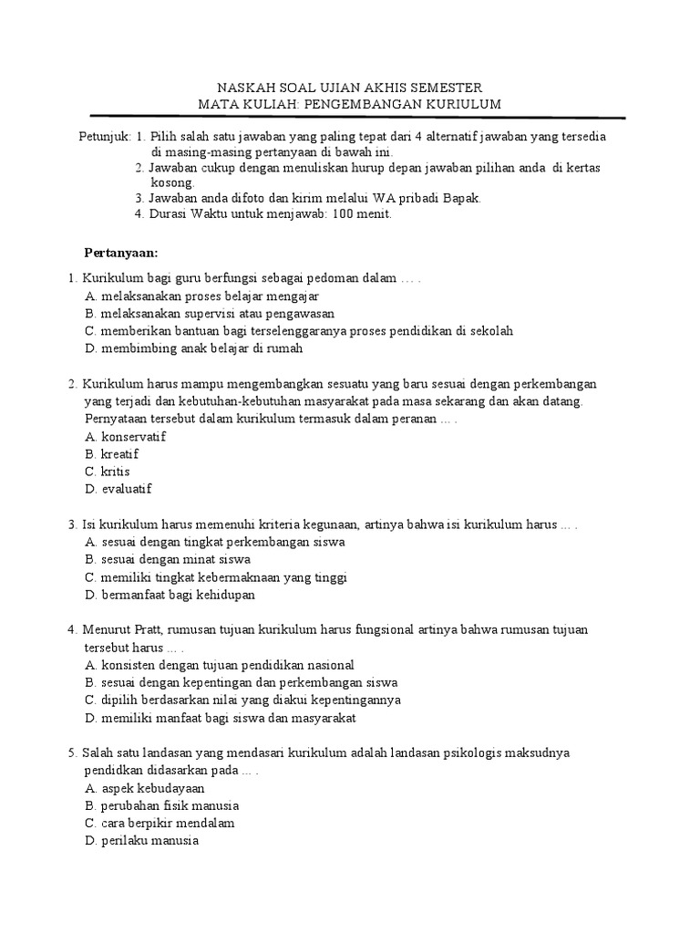 Naskah Soal Uas Mk. Peng. Kurikulum | PDF