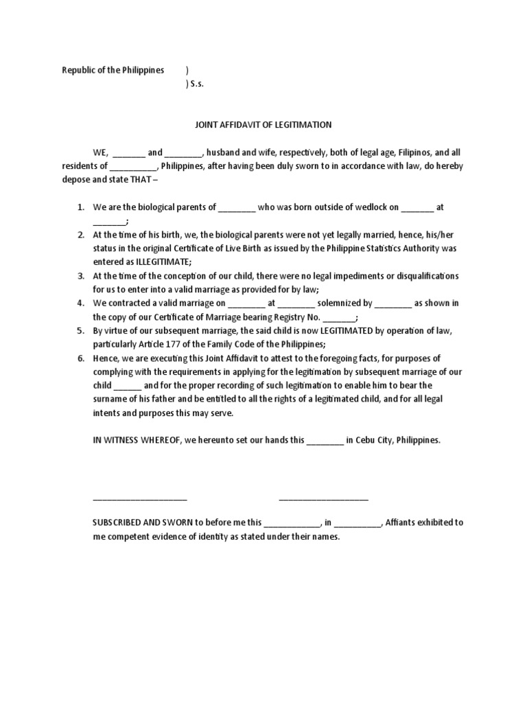 Joint Affidavit of Legitimation | PDF