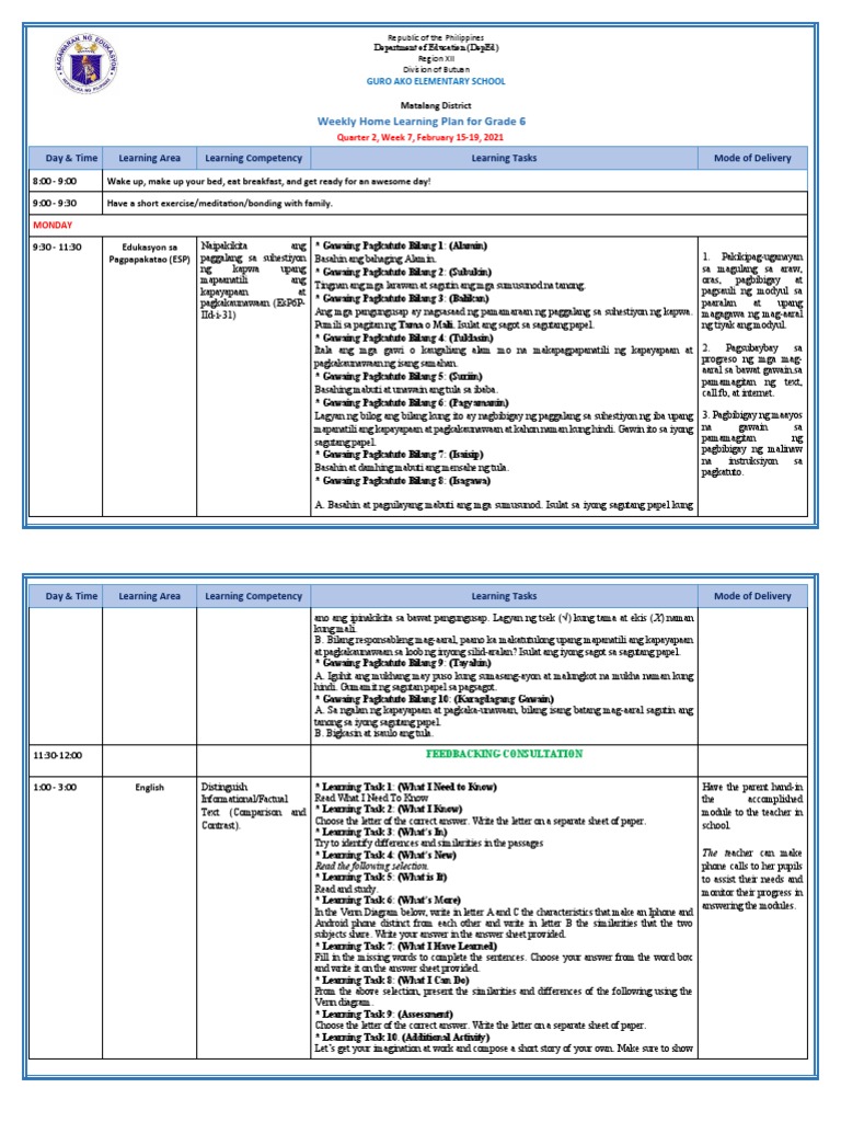 WHLP Detailed Grade 6 Q2 W7 All Subjects | PDF