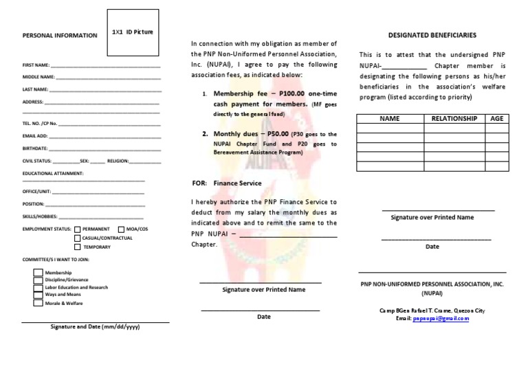 NUPAI Membership Application Form | PDF | Labor | Economies