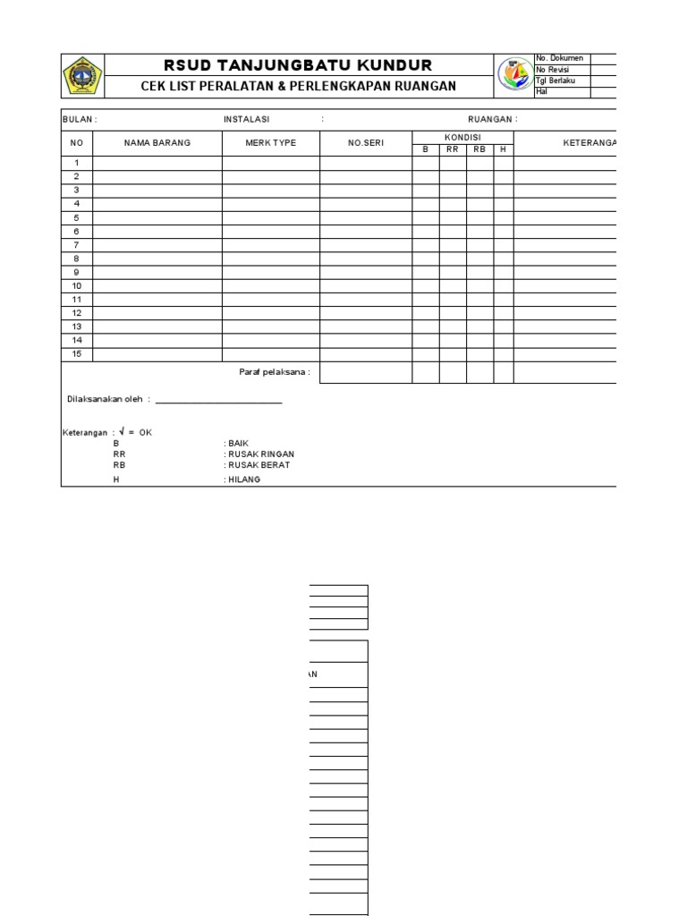 Checklist Perawatan Alkes | PDF