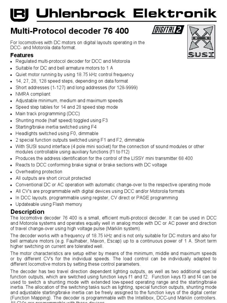 Uhlenbrock 76400 Multi-Protocol Decoder | PDF | Electrical Connector ...