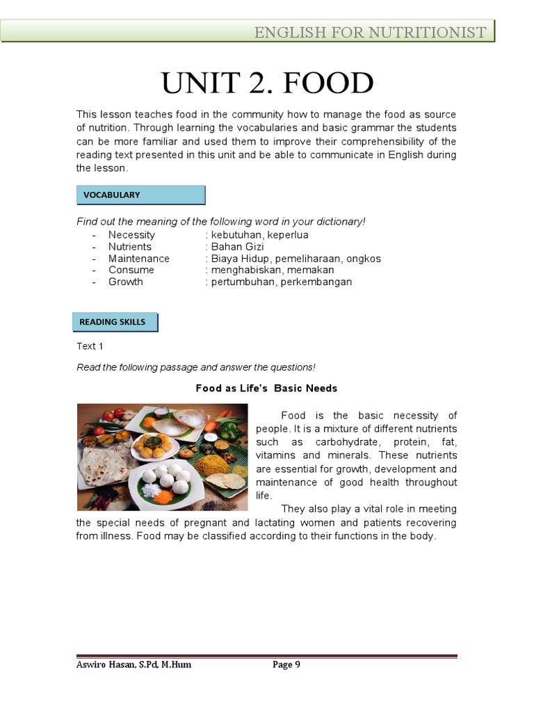 Unit 2 Food | PDF | Nutrients | Foods