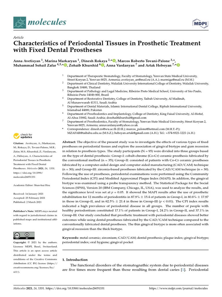 Characteristics of Periodontal Tissues in Prosthetic Treatment With ...