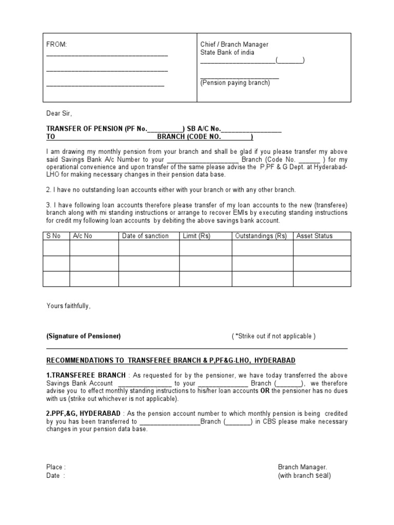 Pension Home Branch Change Request | PDF