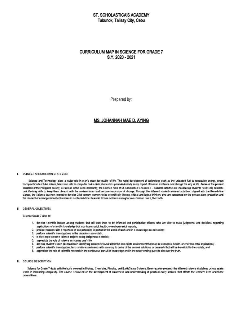Curriculum Map For GRADE 7 2020 2021 | PDF | Ecosystem | Learning