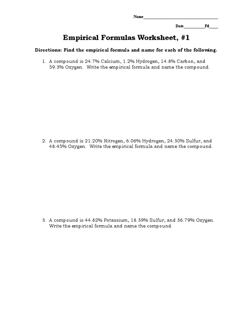 Empirical Formula Worksheet 1 | PDF