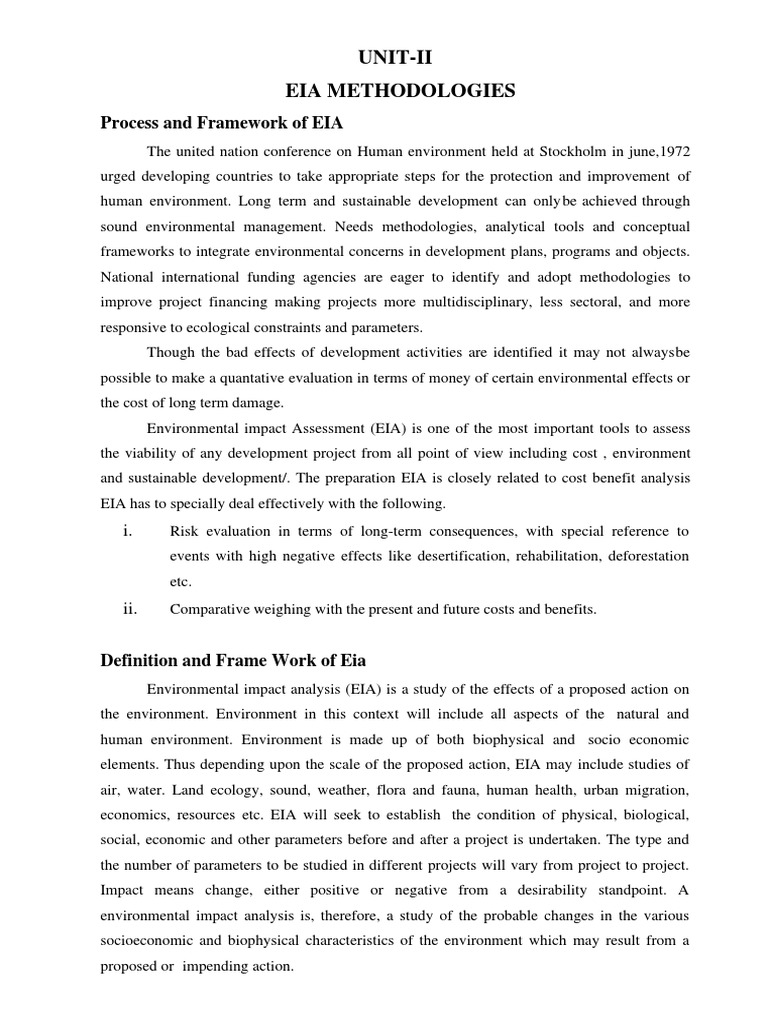 Process and Framework of EIA: Unit-Ii Eia Methodologies | PDF | Environmental Impact Assessment ...