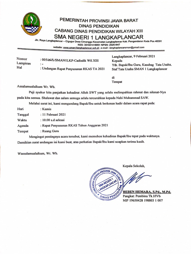 Surat Undangan Rapat RKAS | PDF