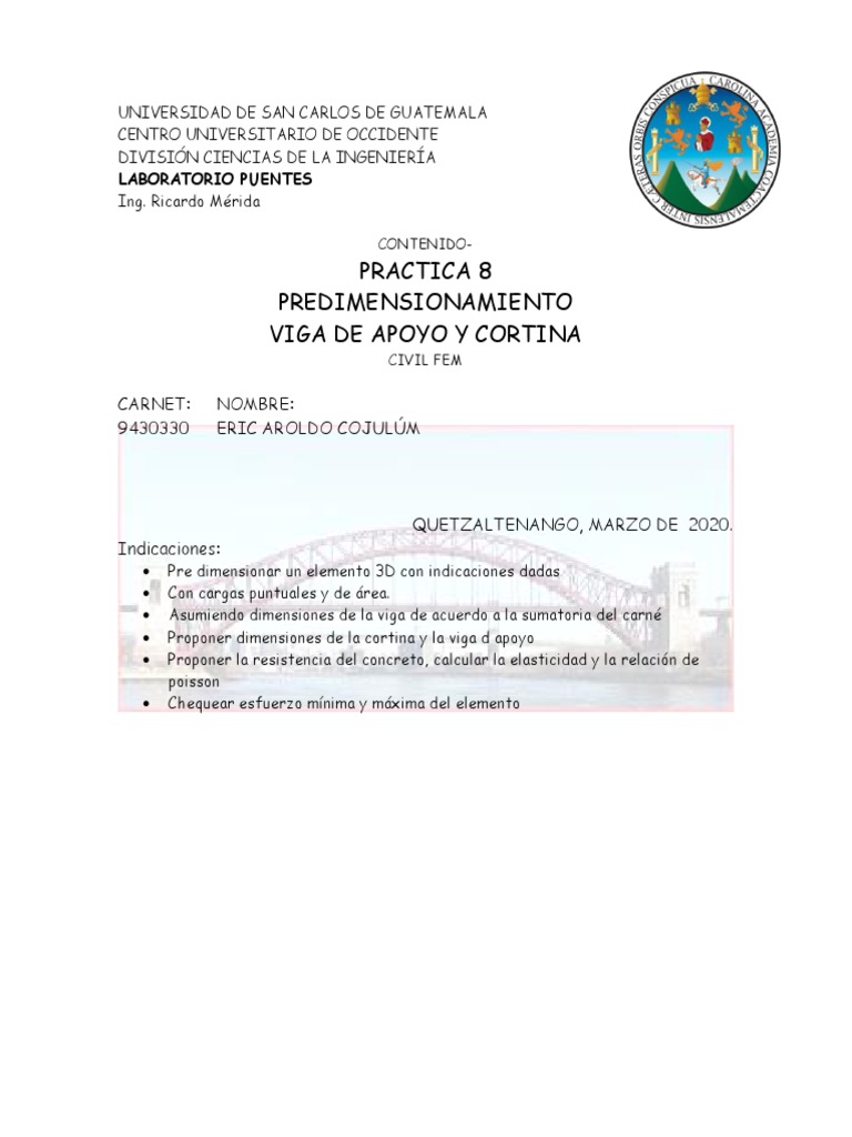 Practica 8 Puentes 1s 2020 Predimensionamiento De Viga De Apoyo Y