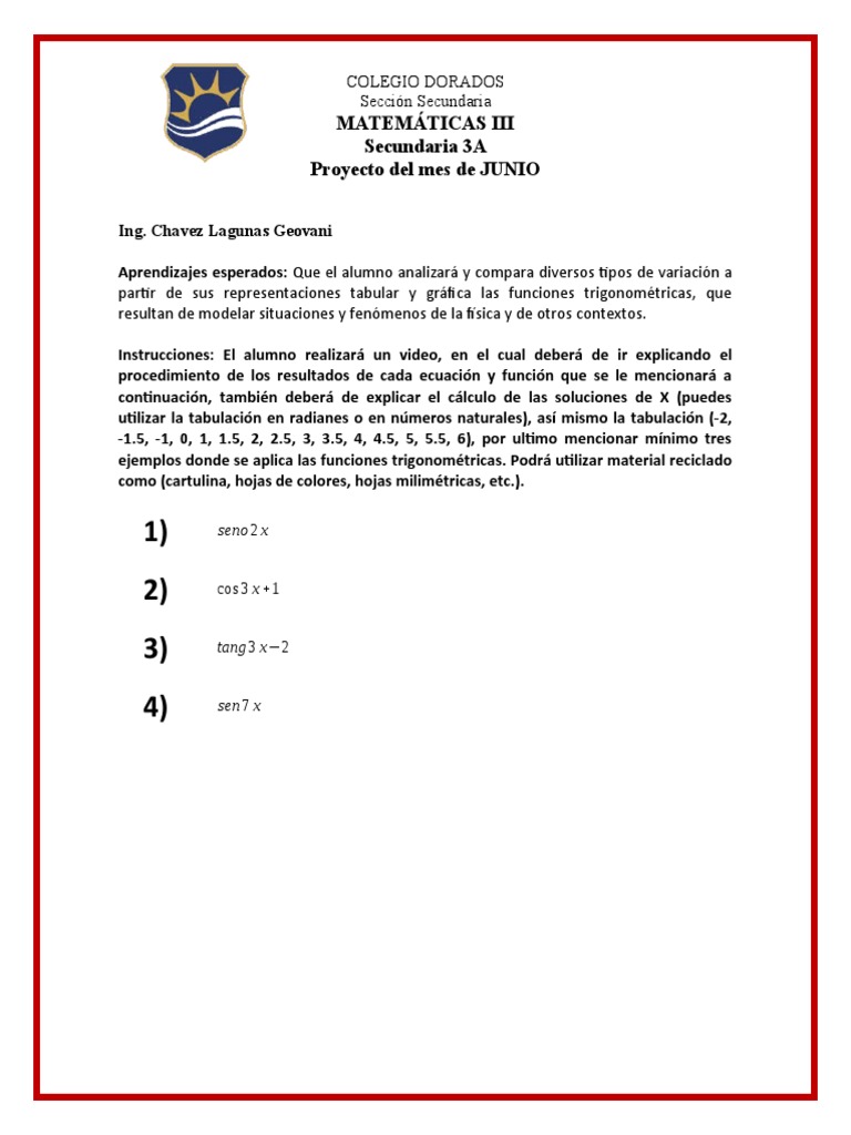 Proyecto de Matemáticas Iii Secundaria 3a Junio | PDF