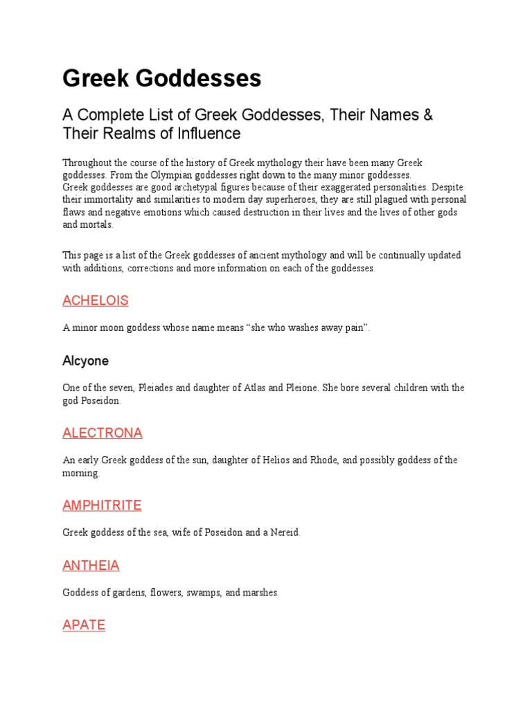 Greek Goddesses: A Complete List of Greek Goddesses, Their Names ...
