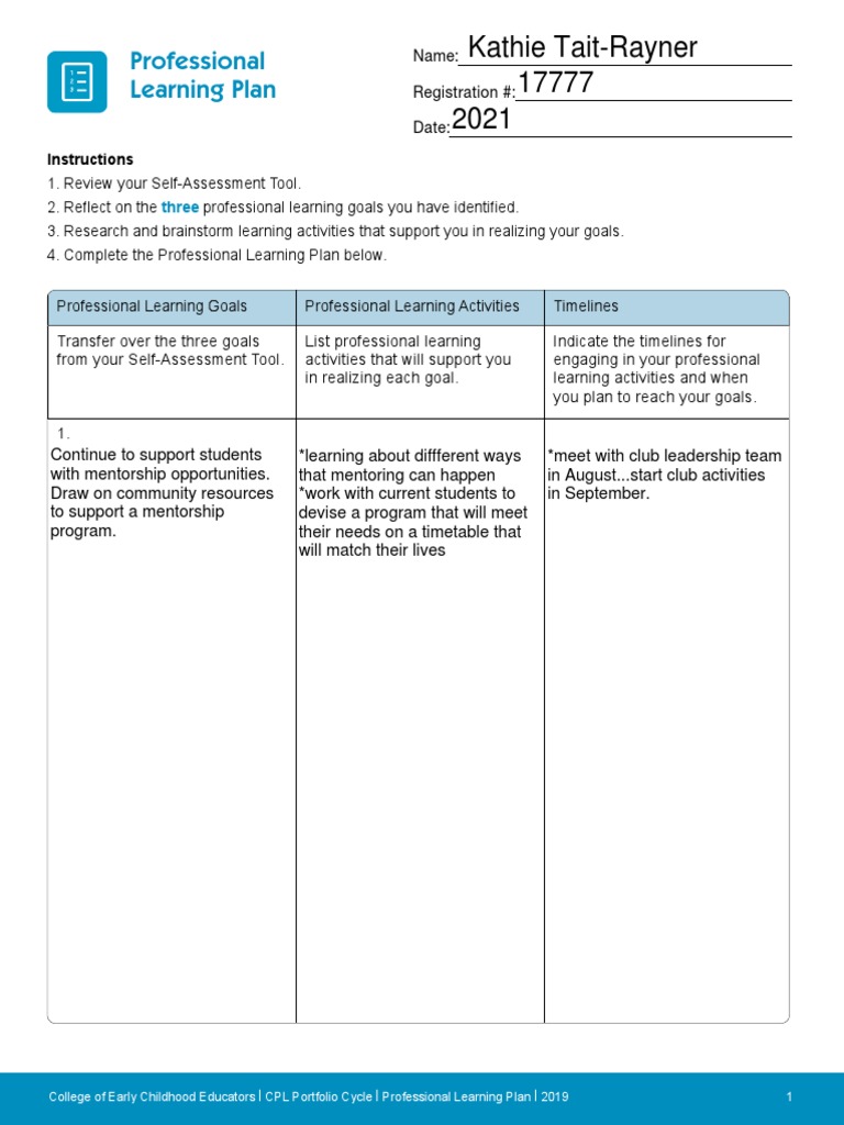 21 CPL Professional Learning Plan | PDF | Mentorship | Learning
