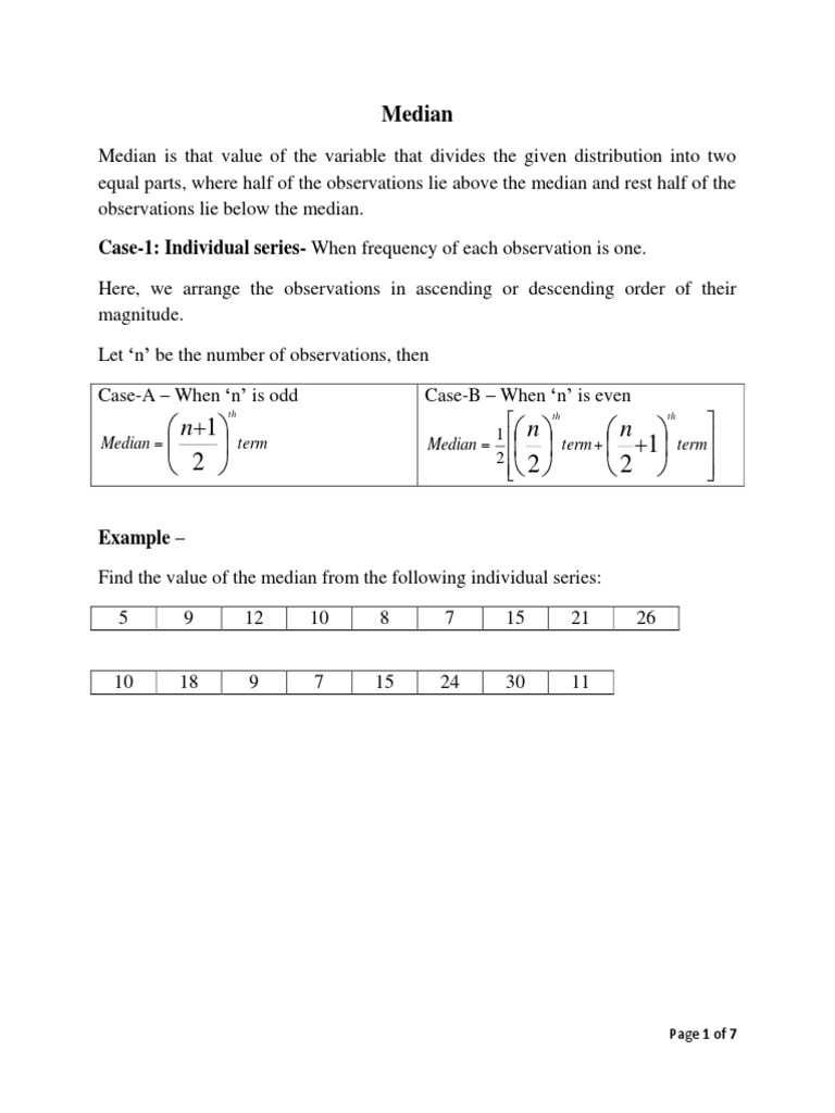 Unit 1 Median and Mode | PDF | Mode (Statistics) | Median