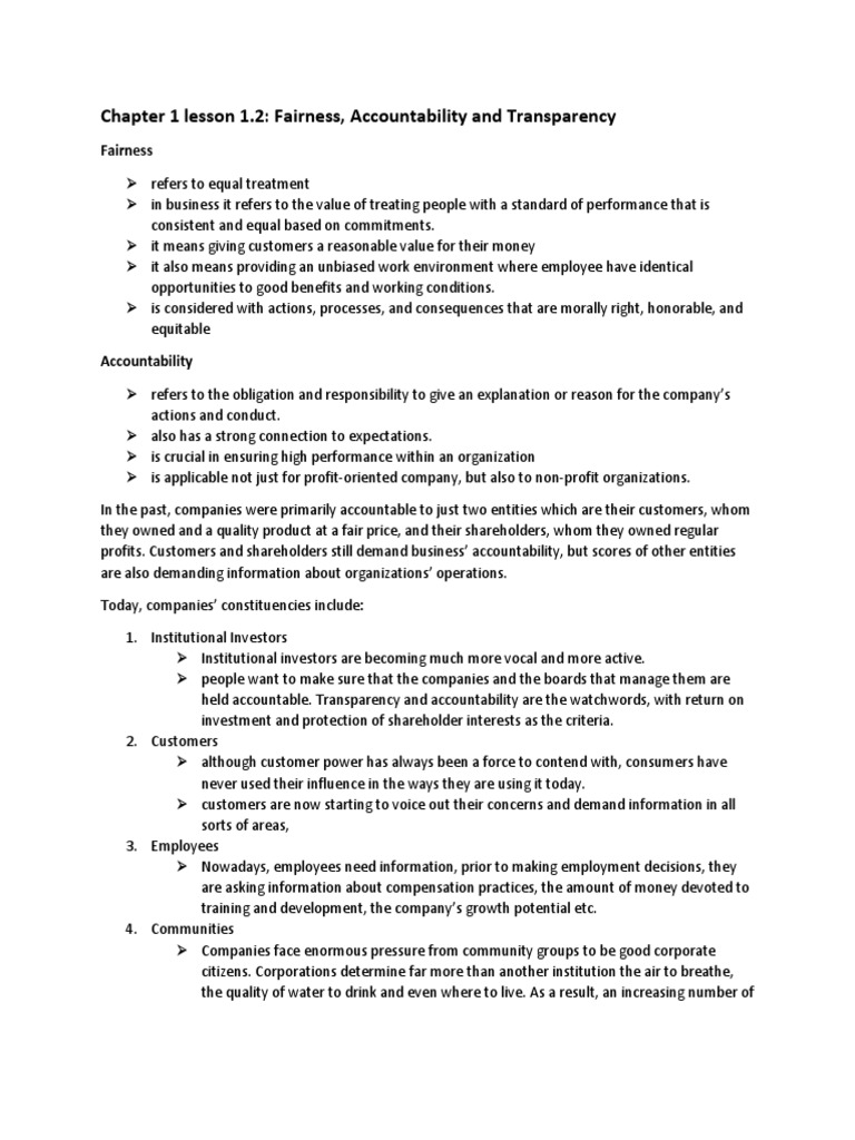 Chapter 1 Lesson 1.2 Fairness, Accountability and Transparency | PDF ...