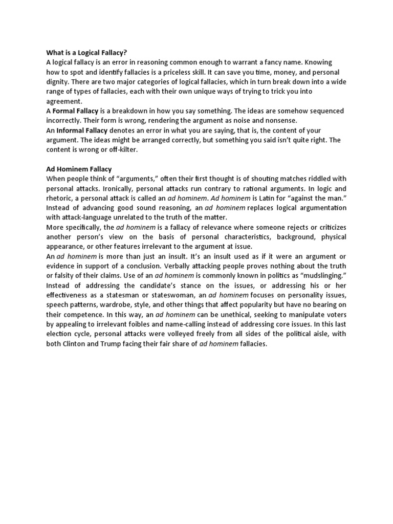 Understanding Ad Hominem Fallacies | PDF