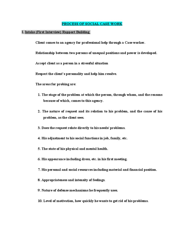 Social Case Work Process Overview | PDF | Psychotherapy | Evaluation