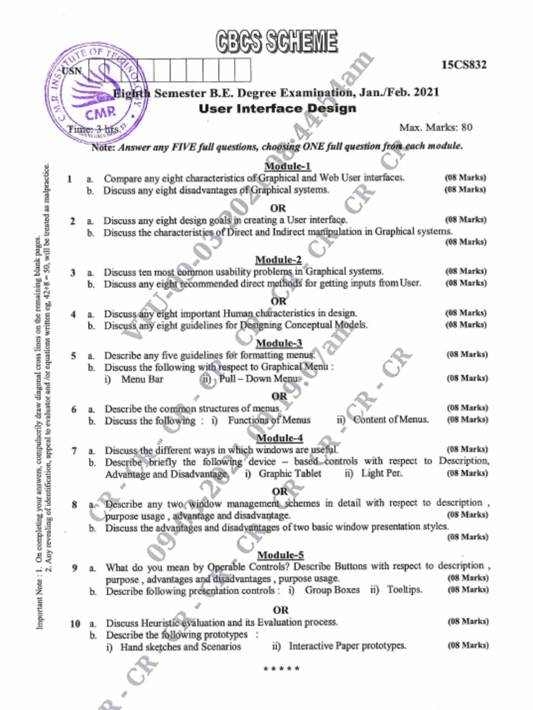 VTU Question Paper of 15CS832 User Interface Design Jan-2021 | PDF