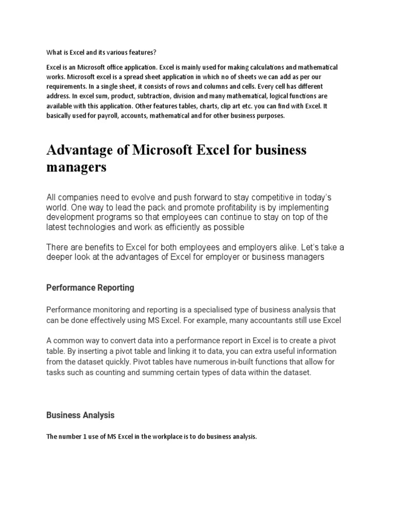 Advantages of Excel For Business Managers | PDF | Microsoft Excel ...