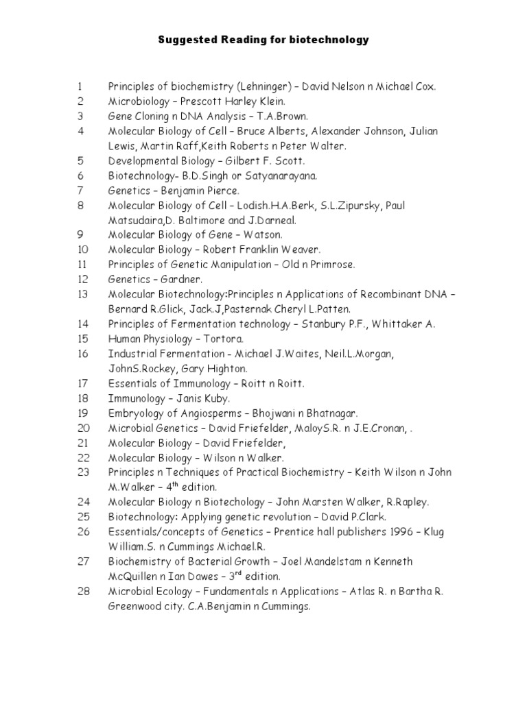 Suggested Reading For Biotechnology | PDF | Biotechnology | Molecular ...