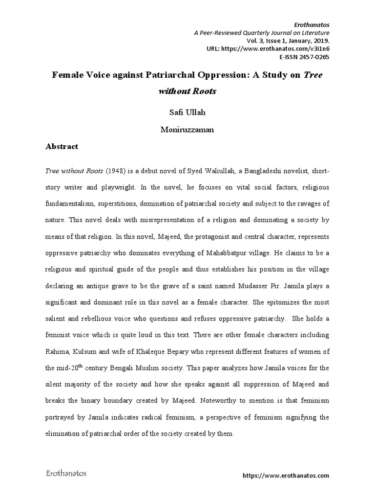 Female Voice Against Patriarchal Oppression: A Study On Tree Without ...