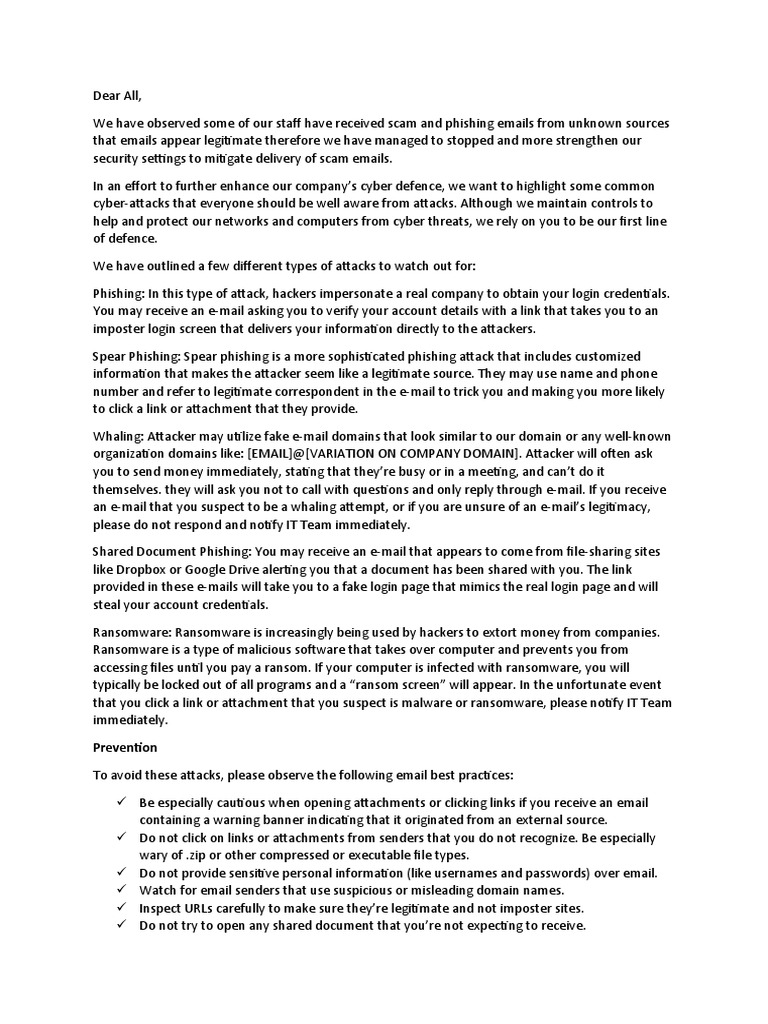 Cyber Security Awareness Email | PDF | Phishing | Ransomware