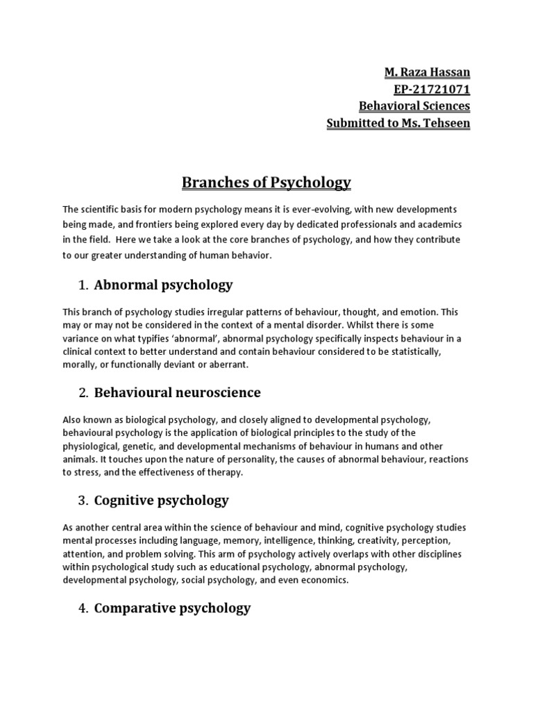 Core Branches of Psychology Explained | PDF | Developmental Psychology ...