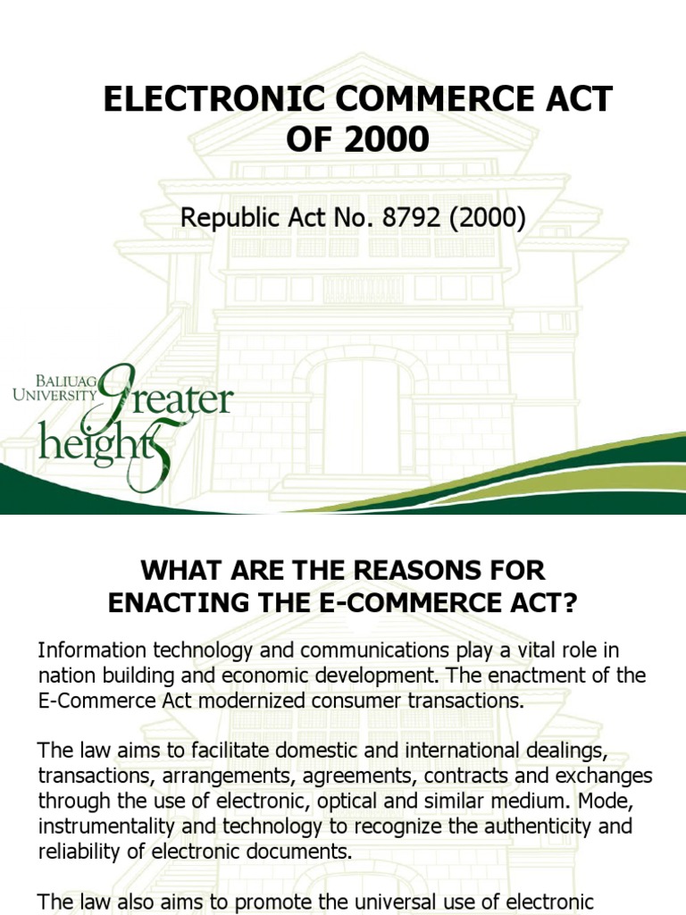 Electronic Commerce Act OF 2000 | PDF | E Commerce | Information