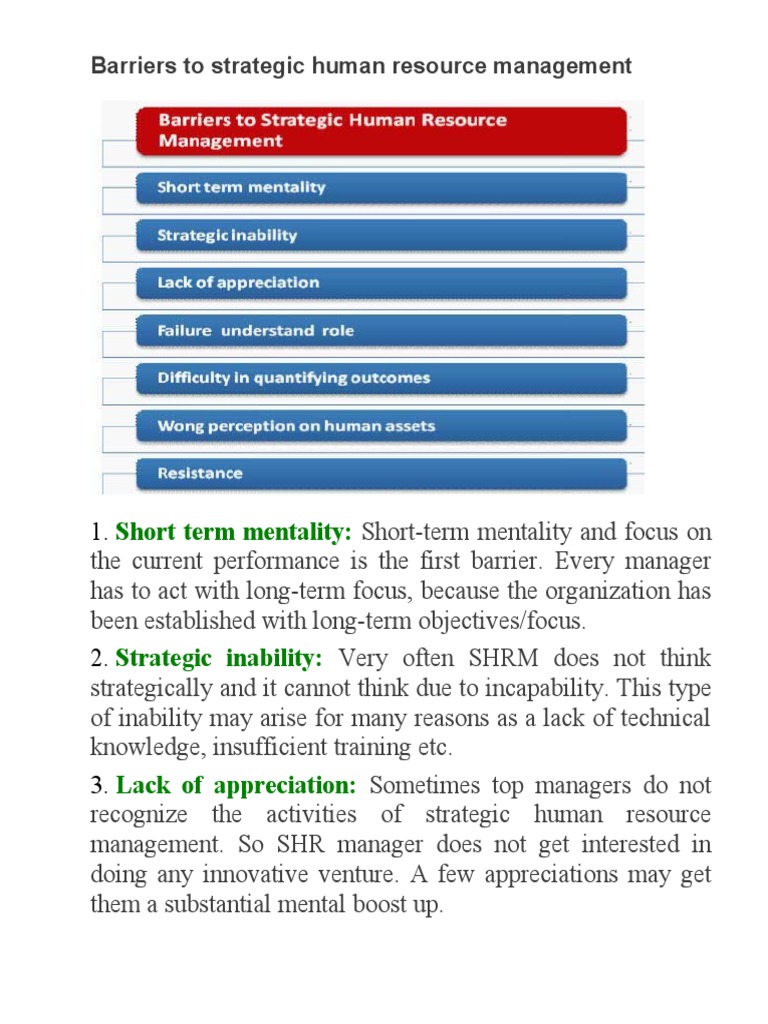 Barriers To Strategic Human Resource Management | PDF | Human Resources ...