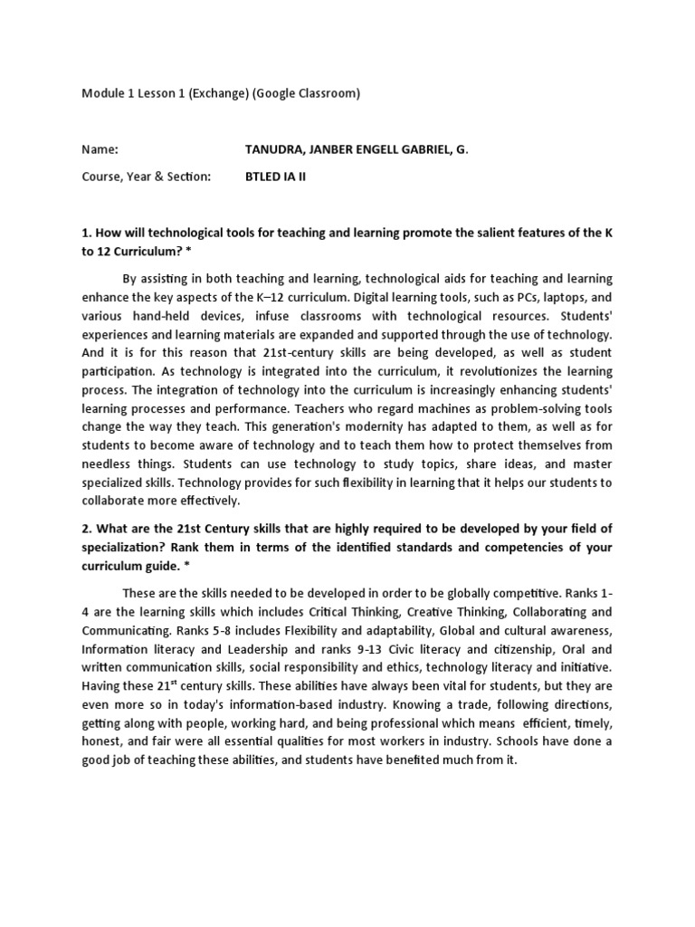 Module 1 Lesson 1 (Exchange) | PDF | Curriculum | Learning