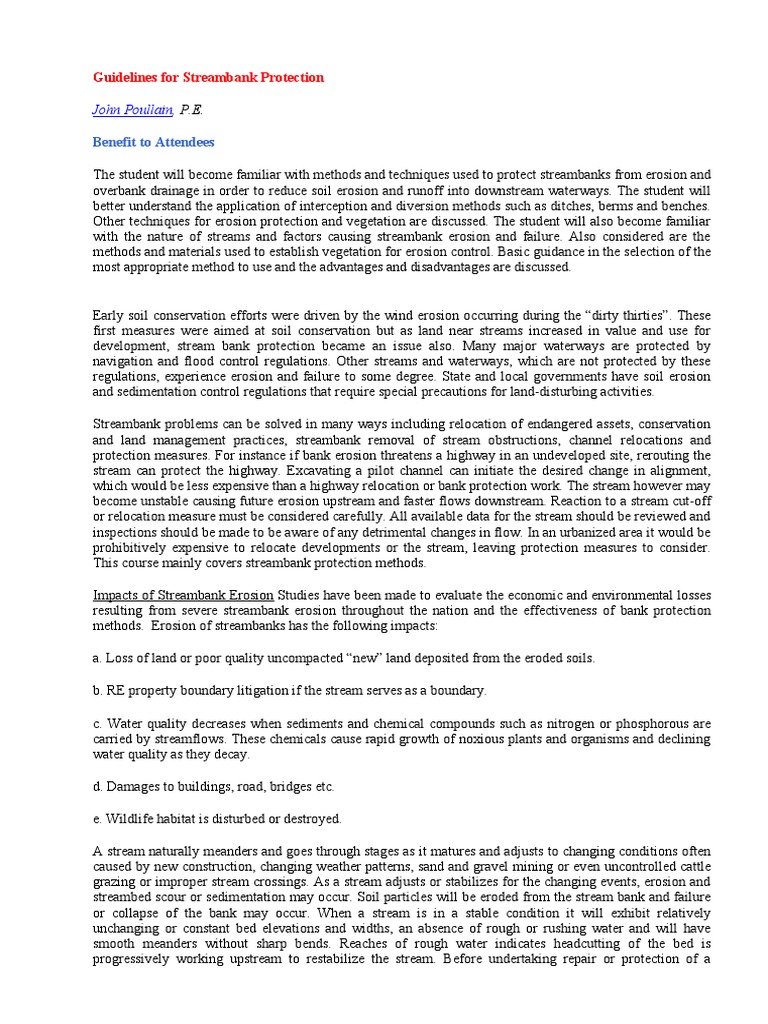 Streambank Protection Techniques | PDF | Erosion | Stream